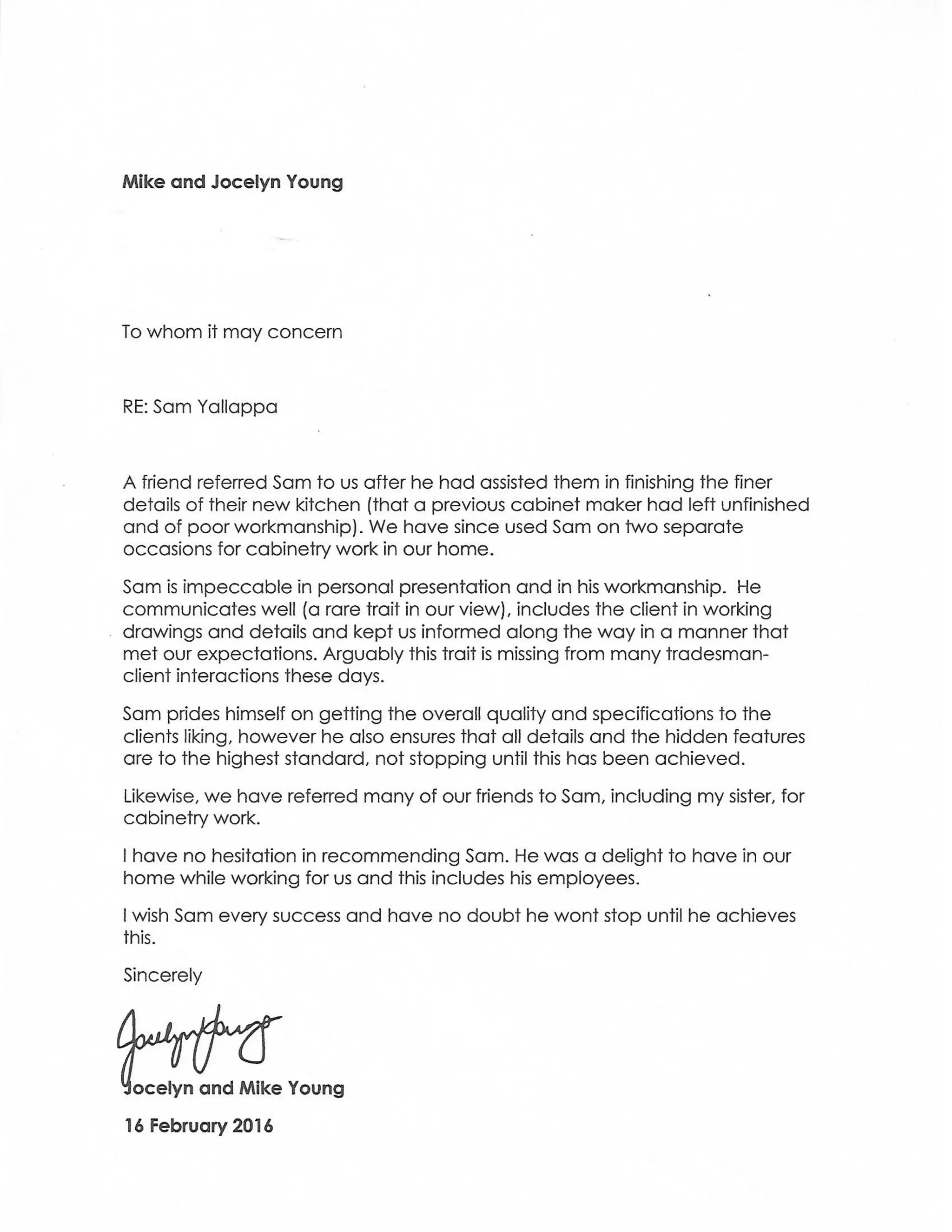 Ref Letter- Mike & Jocelyn | PDF