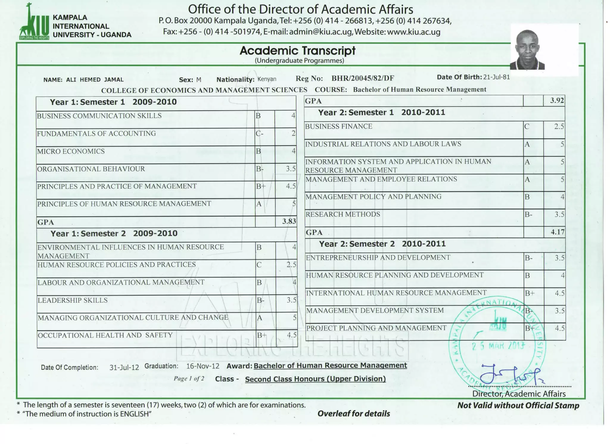 Academic transcript 1 | PPT