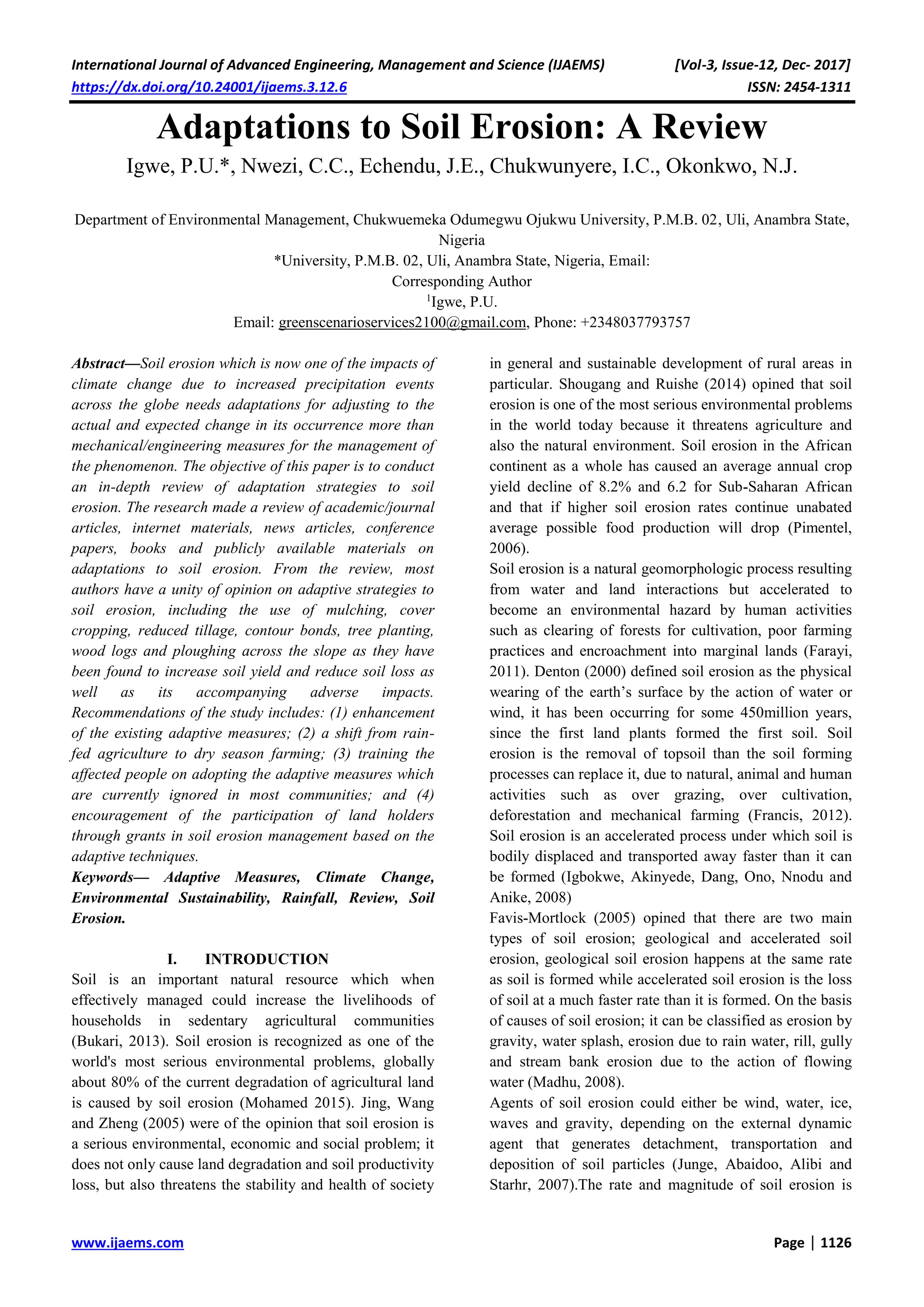 Adaptations to Soil Erosion: A Review | PDF