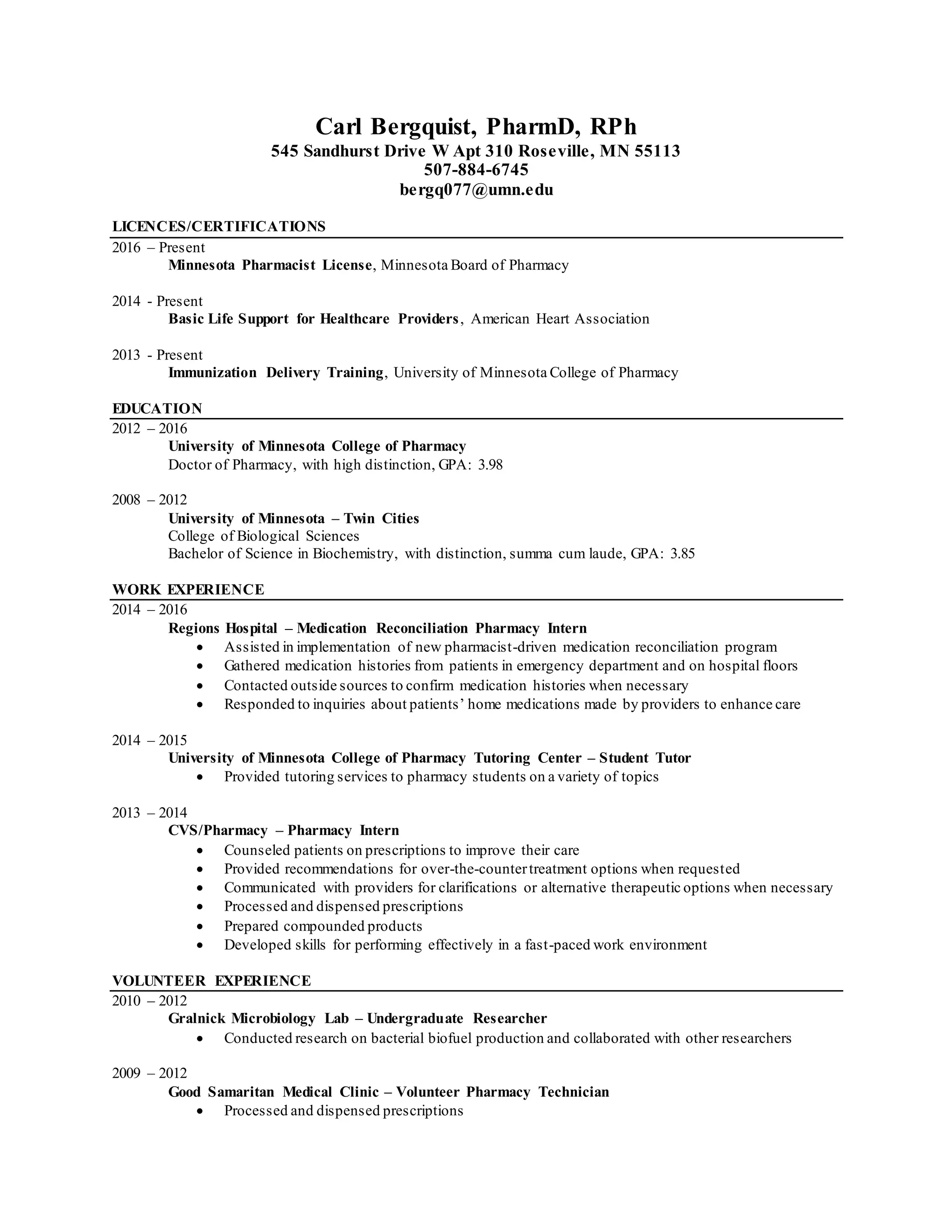 Carl Bergquist Resume | DOCX