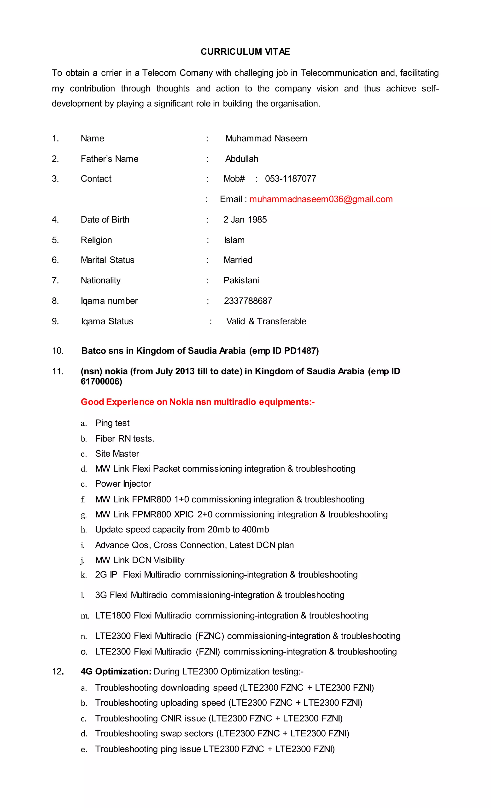 CV. Eng Muhammad Naseem | PDF