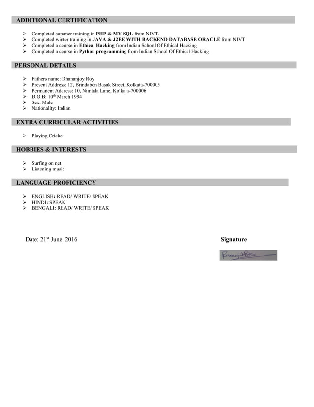 CV with picture and signature | PDF