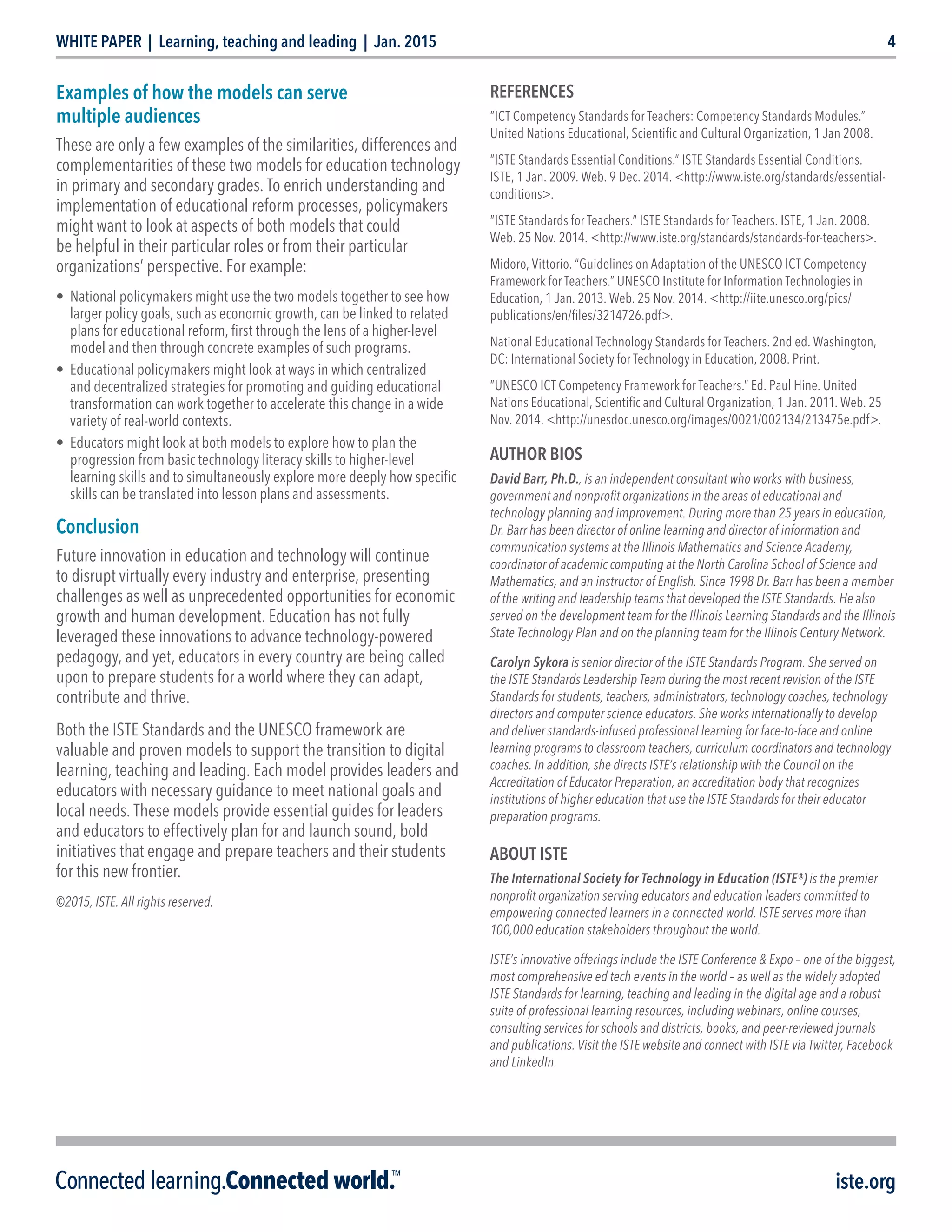 ISTE Standards-UNESCO ICT CFT whitepaper Jan 2015 | PDF