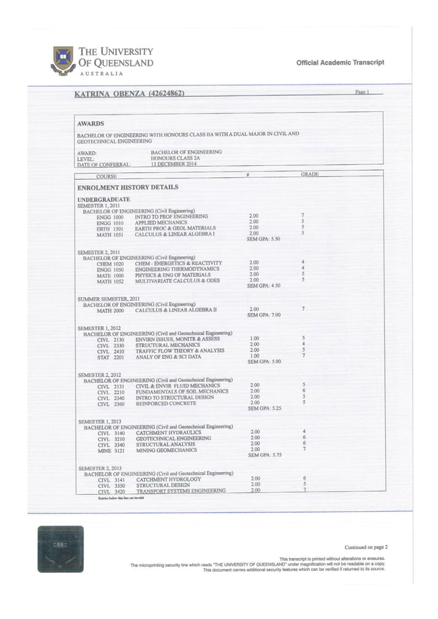 Katrina Obenza_Academic Transcript | PDF