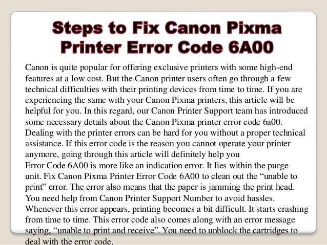 Fix Canon Pixma Printer Error Code 6A00