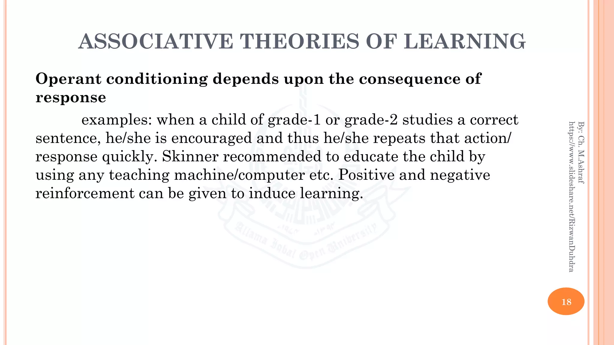ASSOCIATIVE THEORIES OF LEARNING | PDF