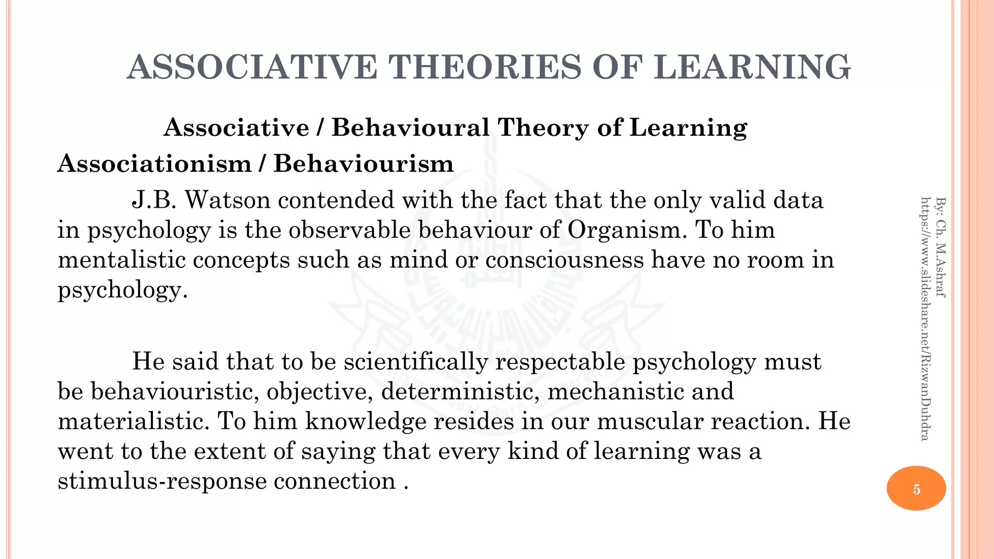 ASSOCIATIVE THEORIES OF LEARNING | PDF