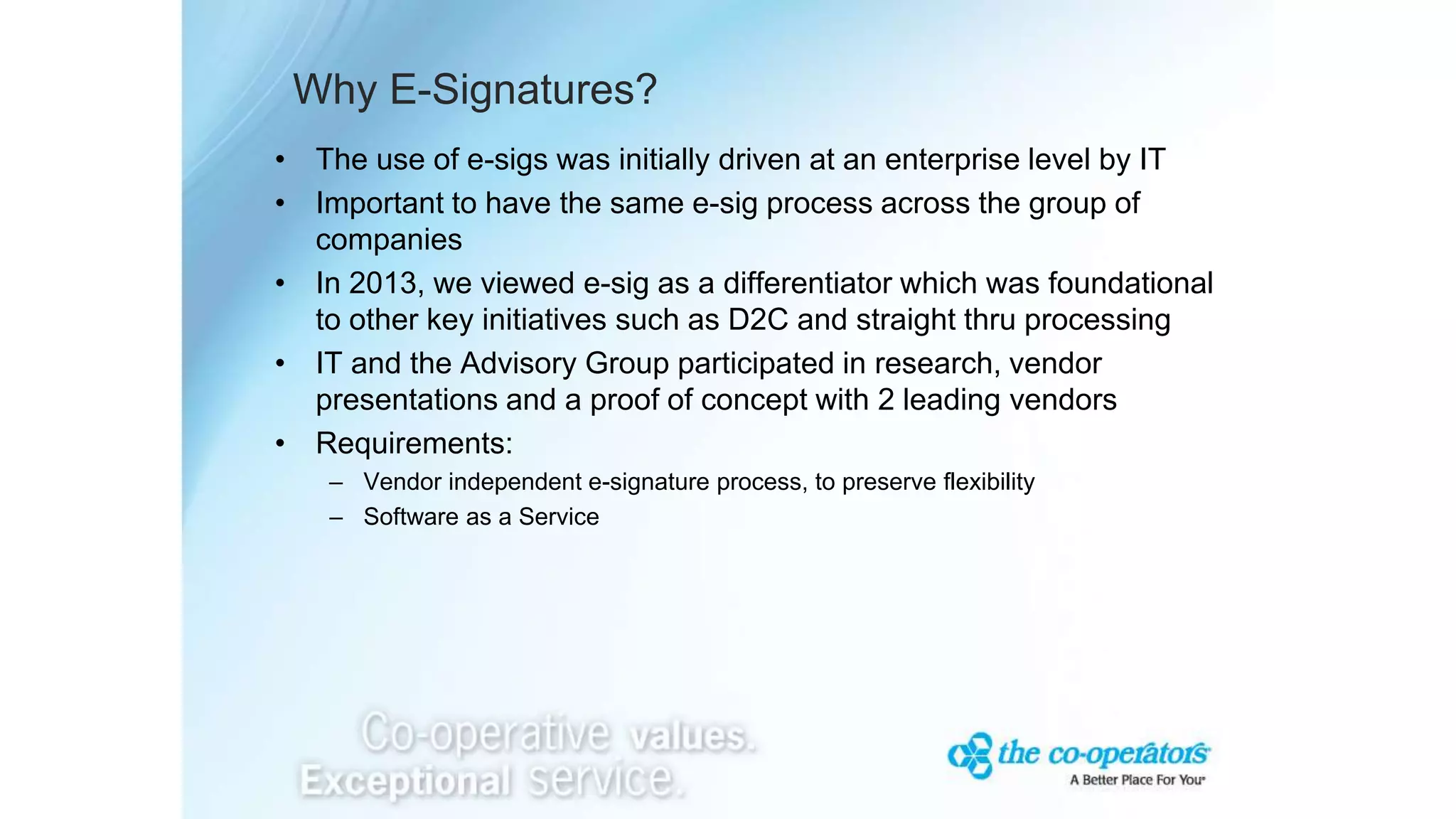 E-Signatures at The Co-operators | PPTX | Internet | Computing
