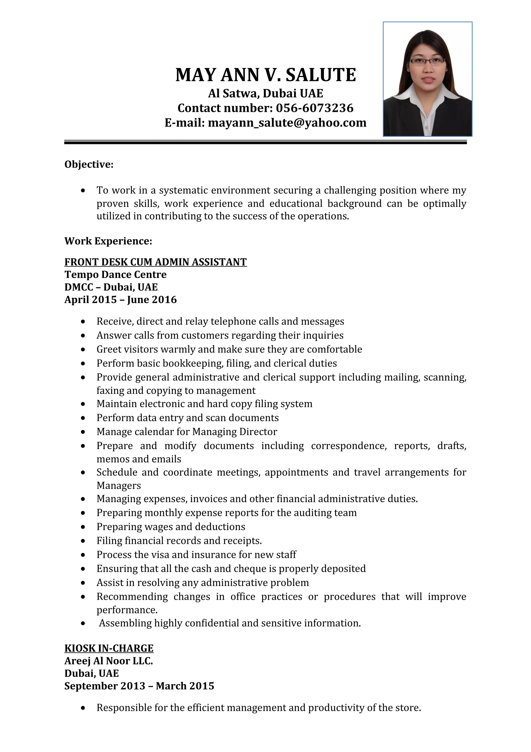 CV_MAY ANN SALUTE | DOC | Business Accounting & Finance | Business