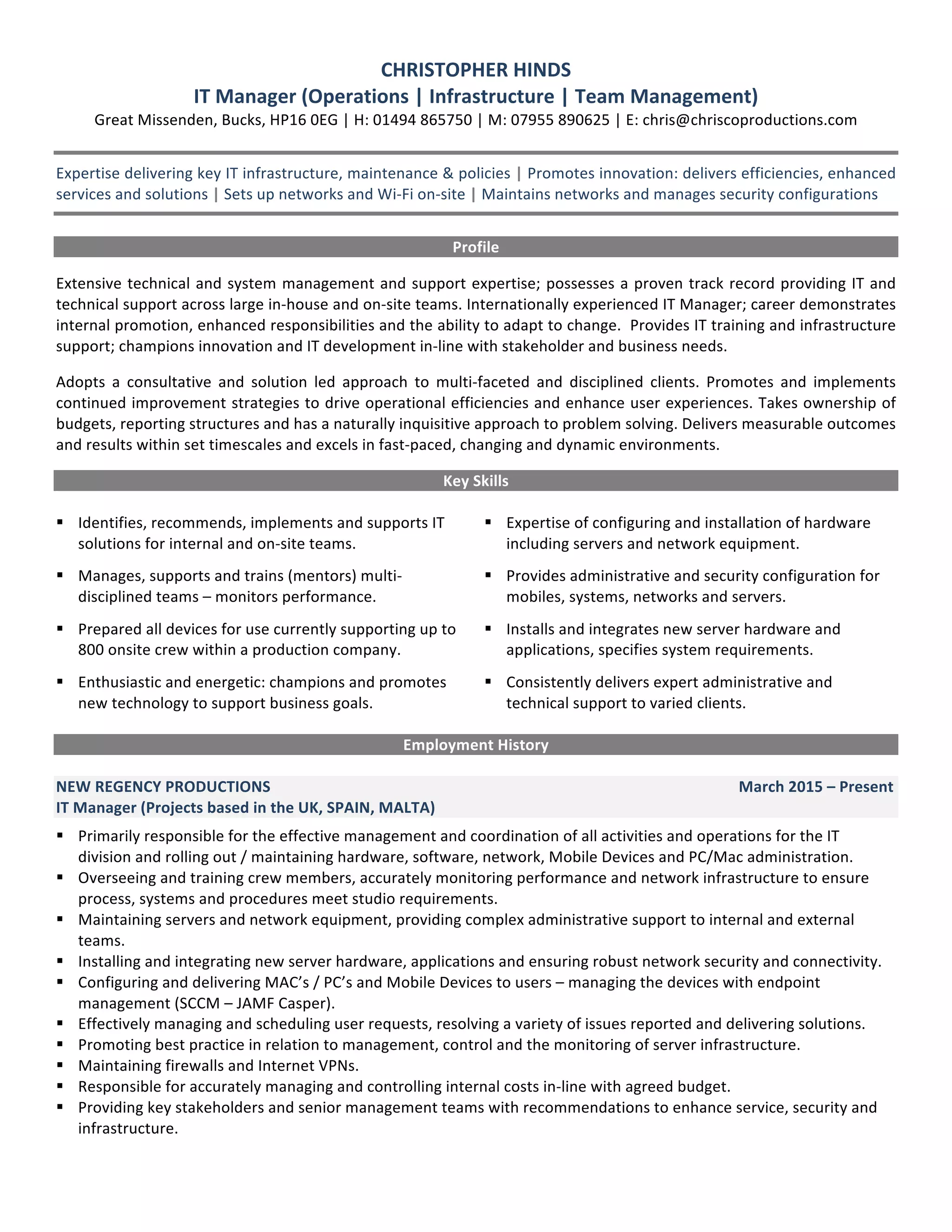 Christopher Hinds CV | PDF