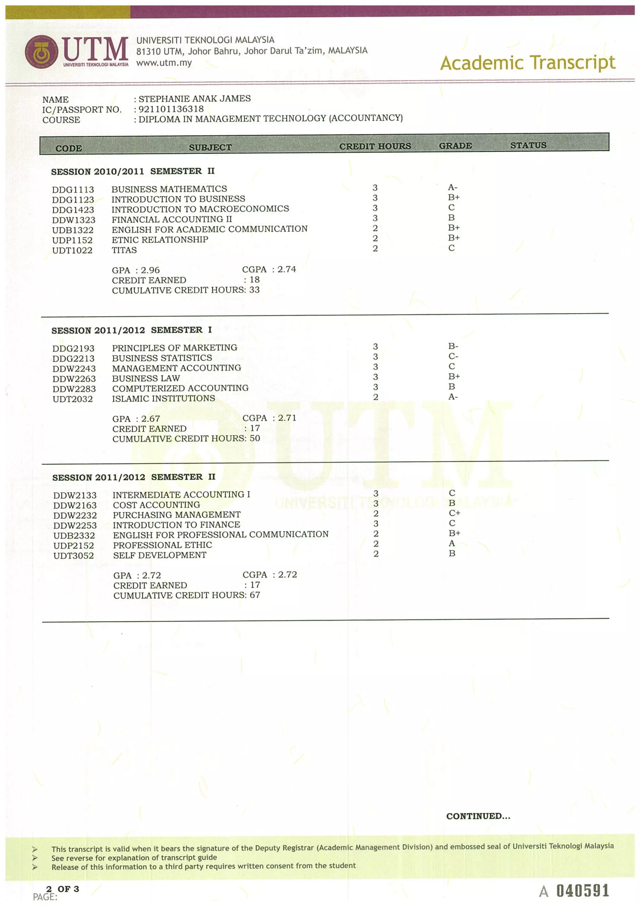 Academic Transcript_Pg 2of 3 | PDF