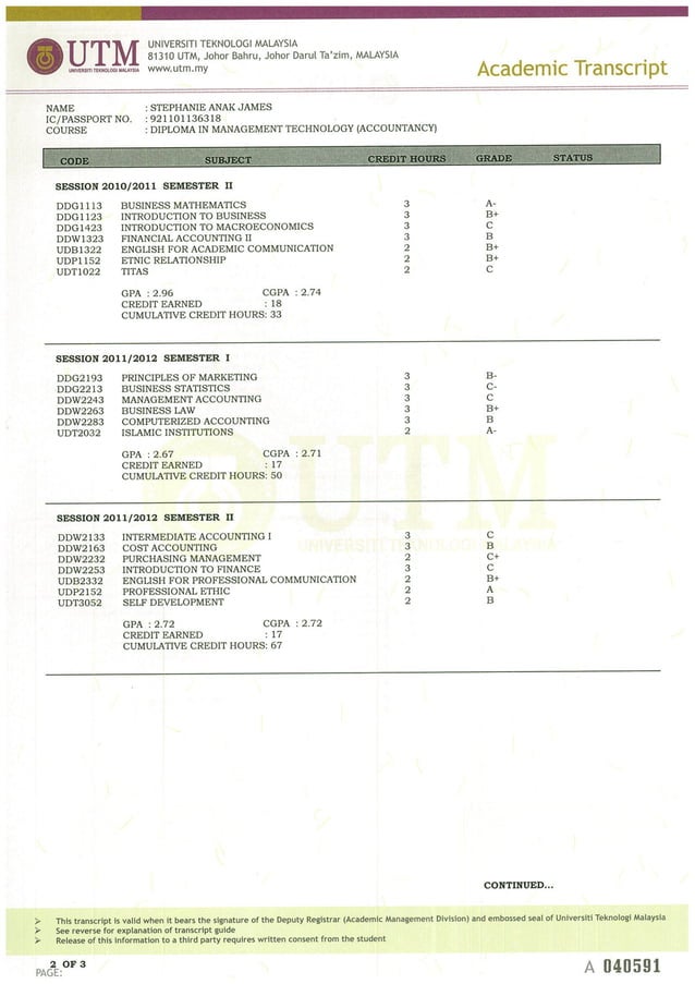Academic Transcript_Pg 2of 3 | PDF