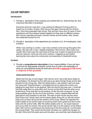 CO_OP WORK REPORT SUMMER 12 | PDF