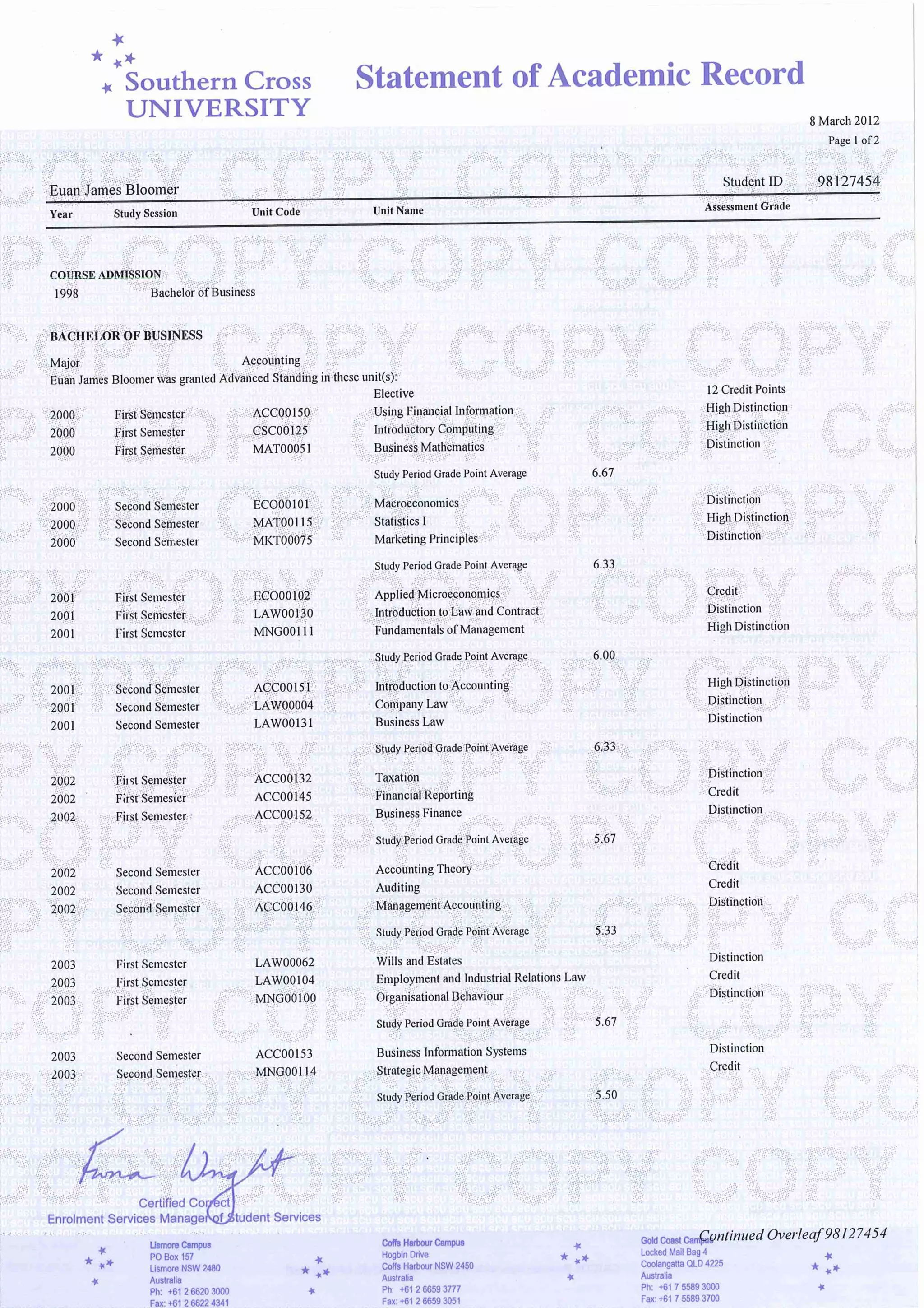 SCU letter and transcript | PDF