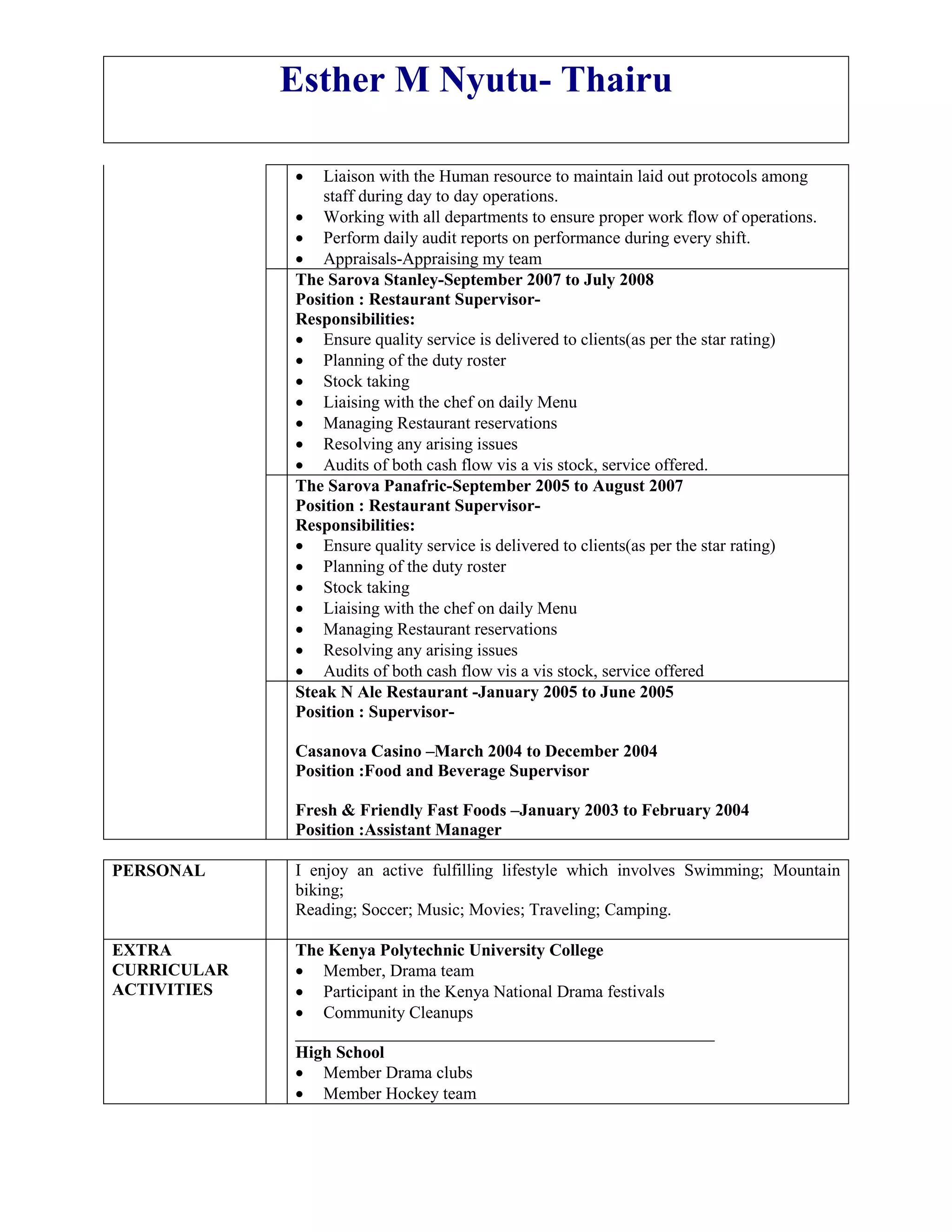 Esther Muthoni Thairu -Resume | PDF