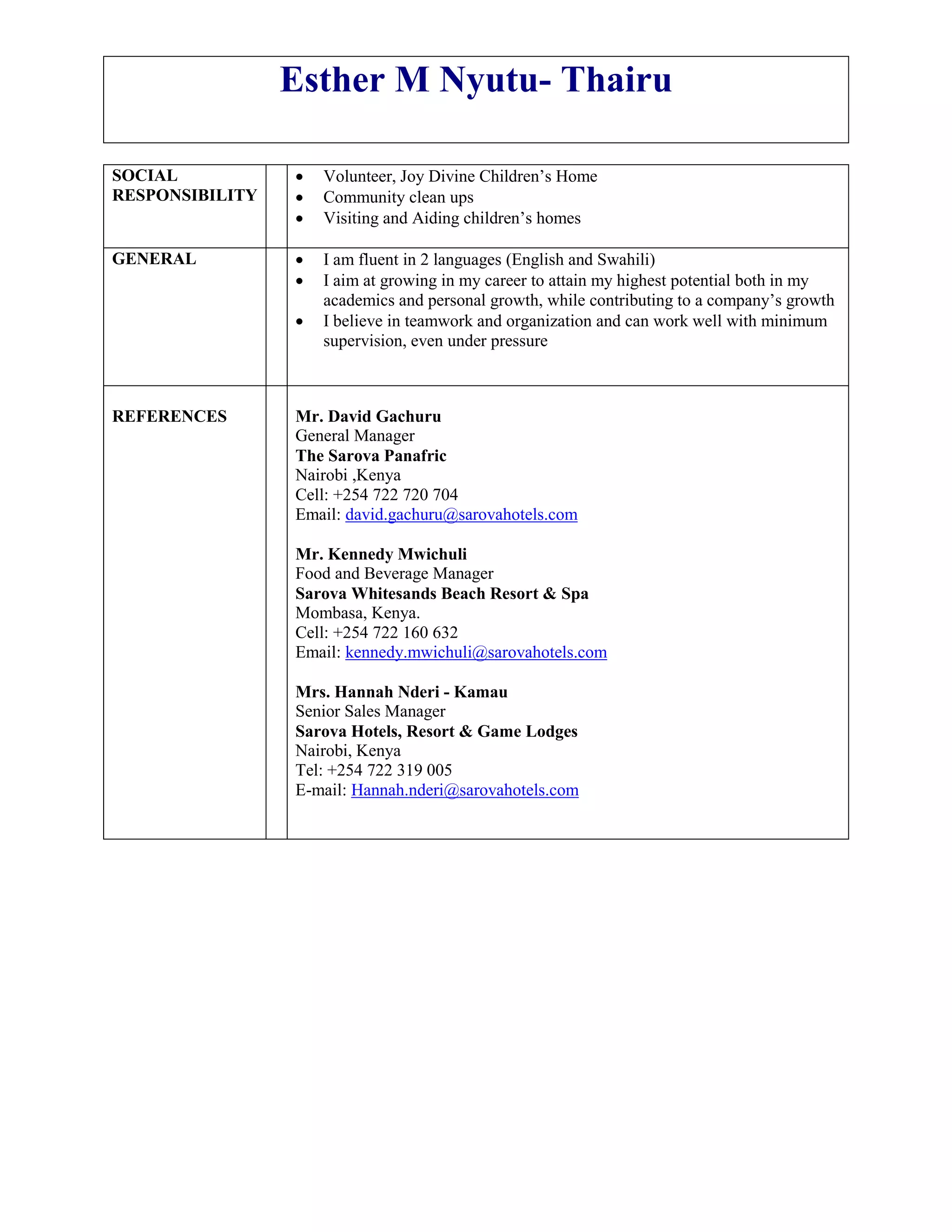 Esther Muthoni Thairu -Resume | PDF