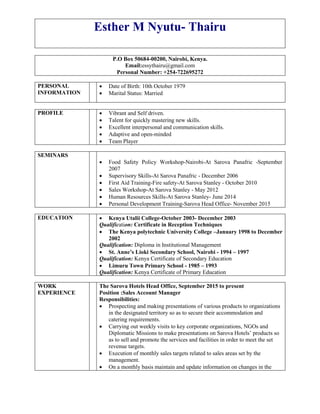 Esther Muthoni Thairu -Resume | PDF