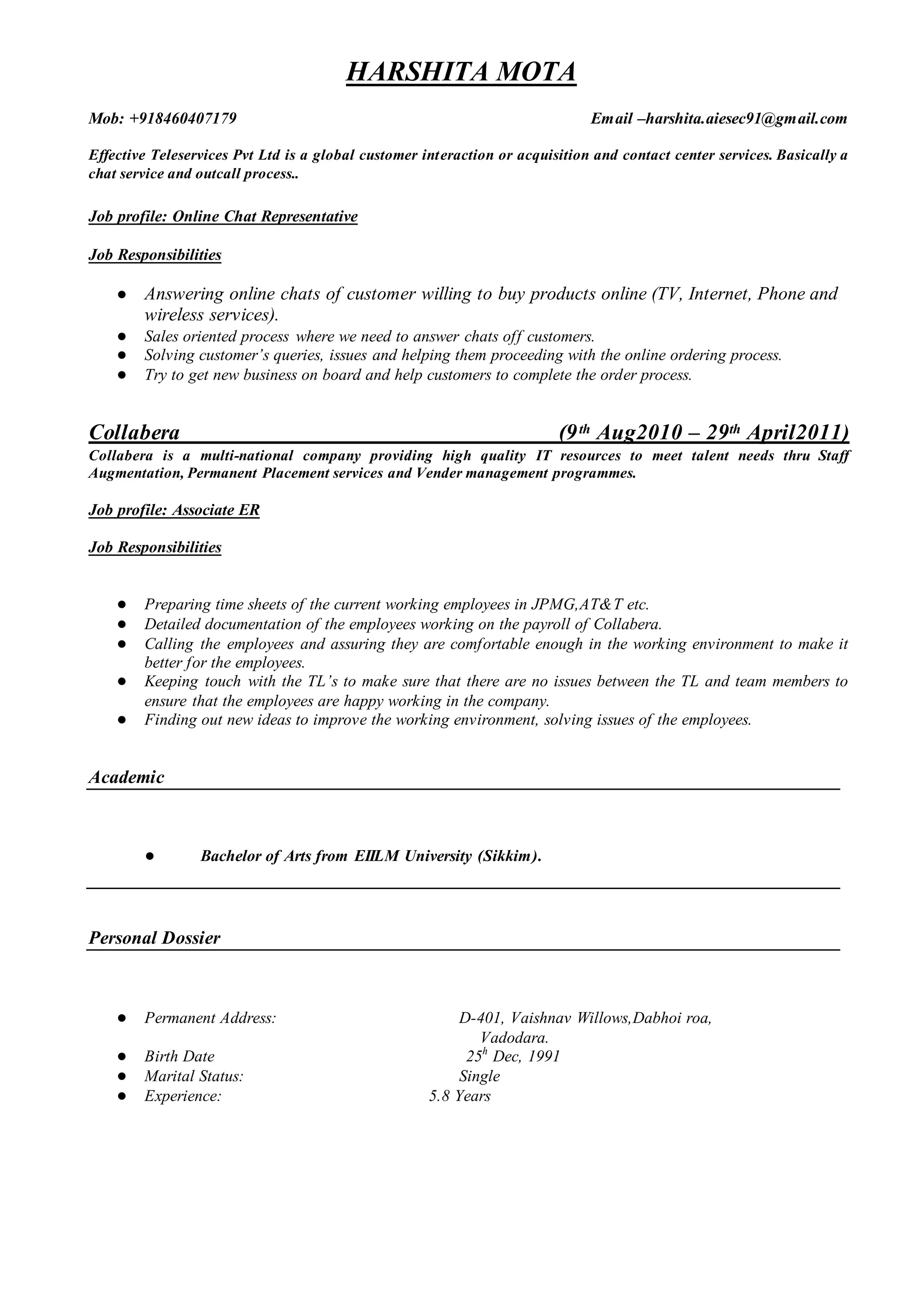 Harshita resume | DOCX