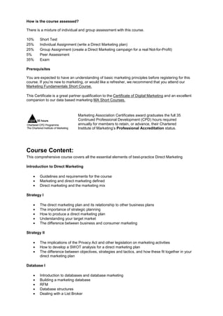 MA Certificate of Direct Marketing - Course Content | PDF