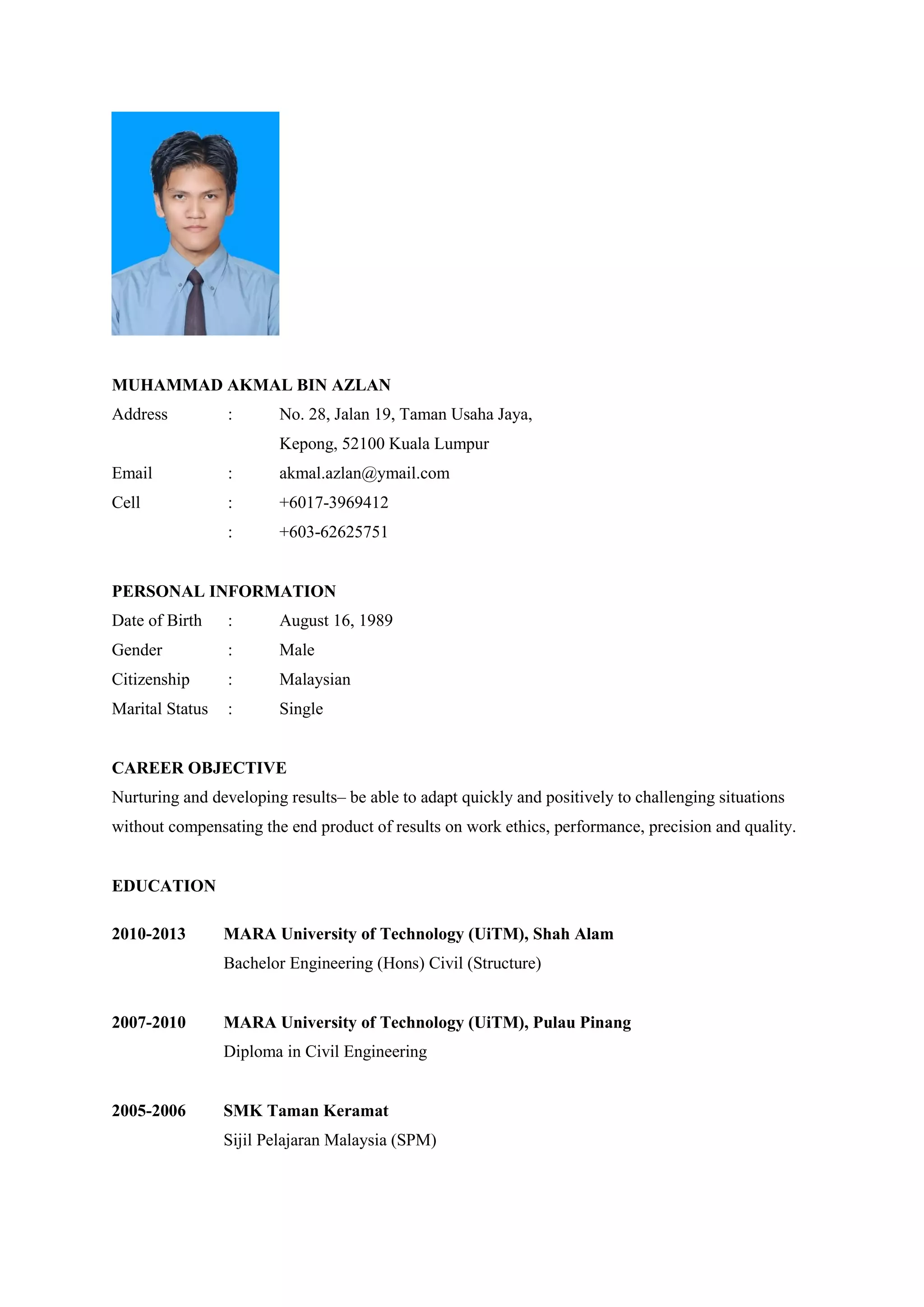Akmal Azlan (CV & Cover Letter) | PDF
