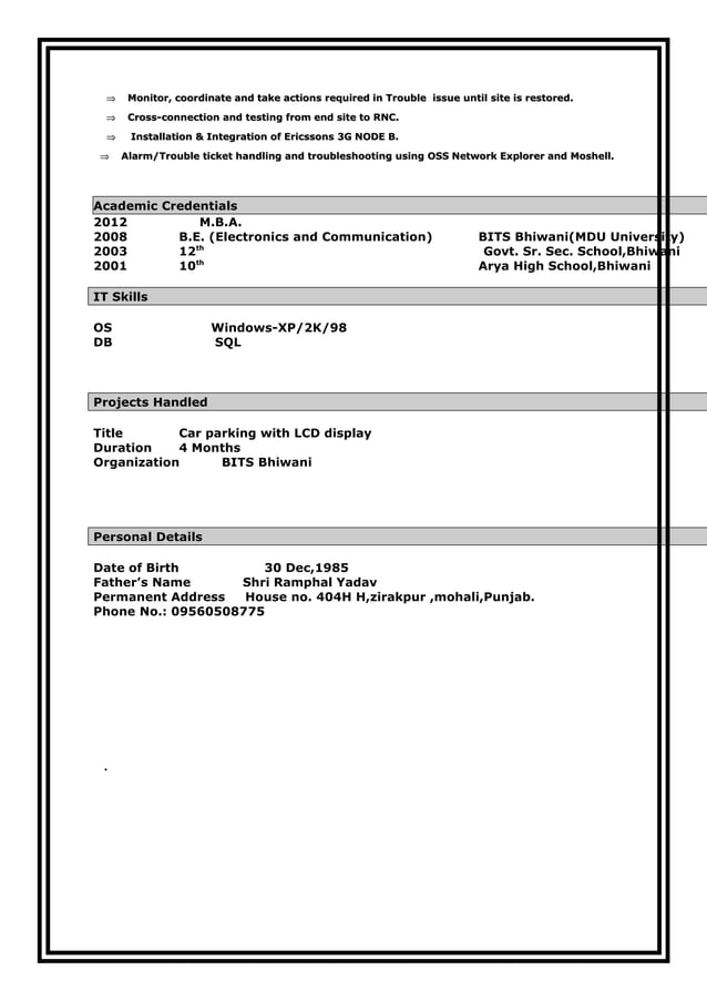 Satish Yadav Resume | DOC
