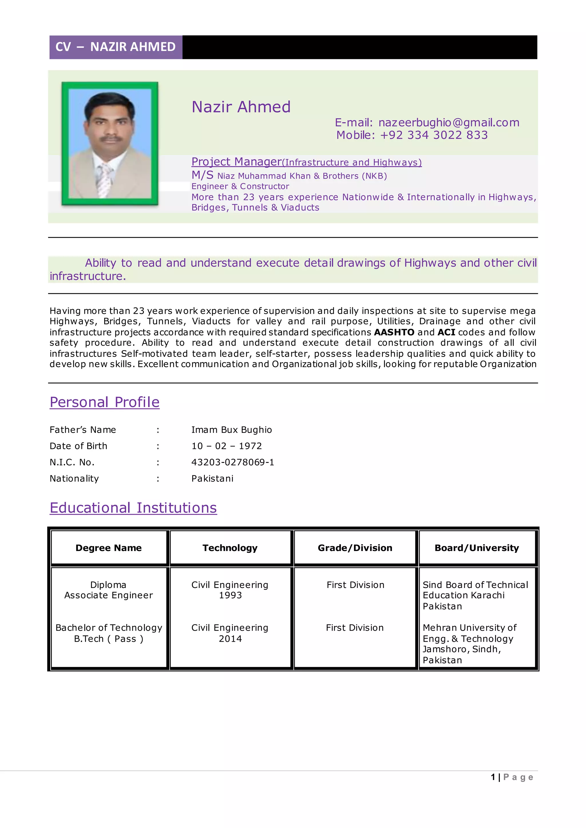 CV - NAZEER AHMED -Oversees | DOCX
