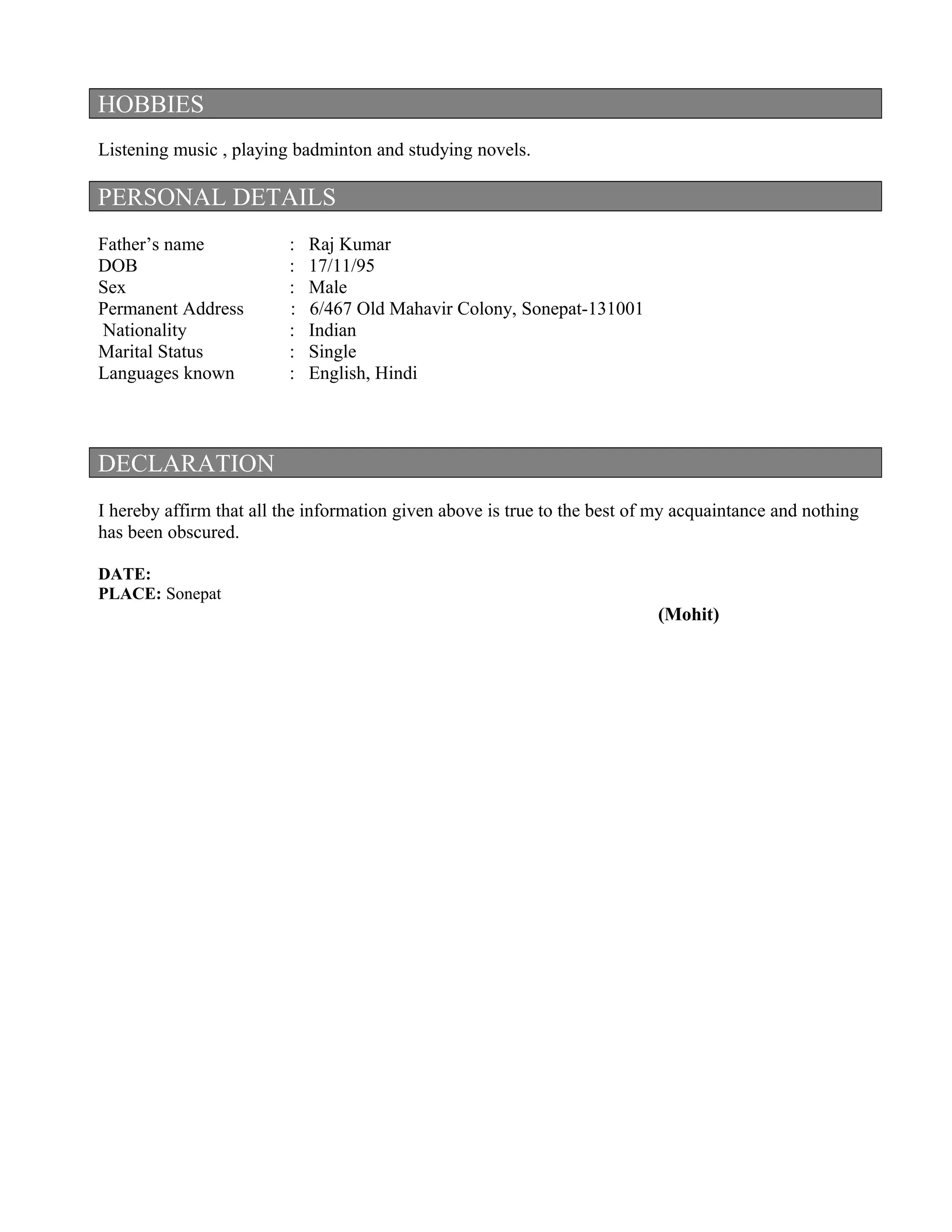 mohit cv2 | PDF