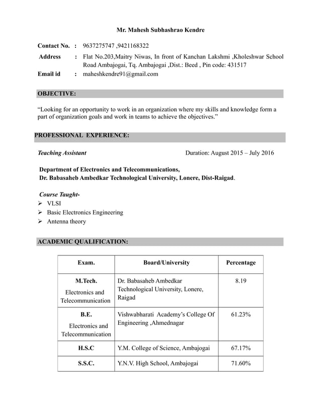 Mahesh kendre CV NEW | PDF