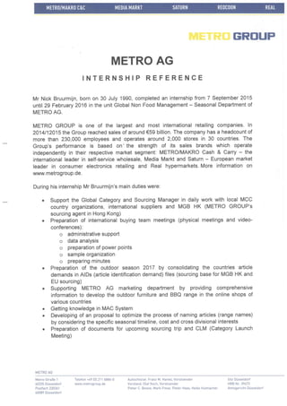 Internship Reference METRO AG | PDF