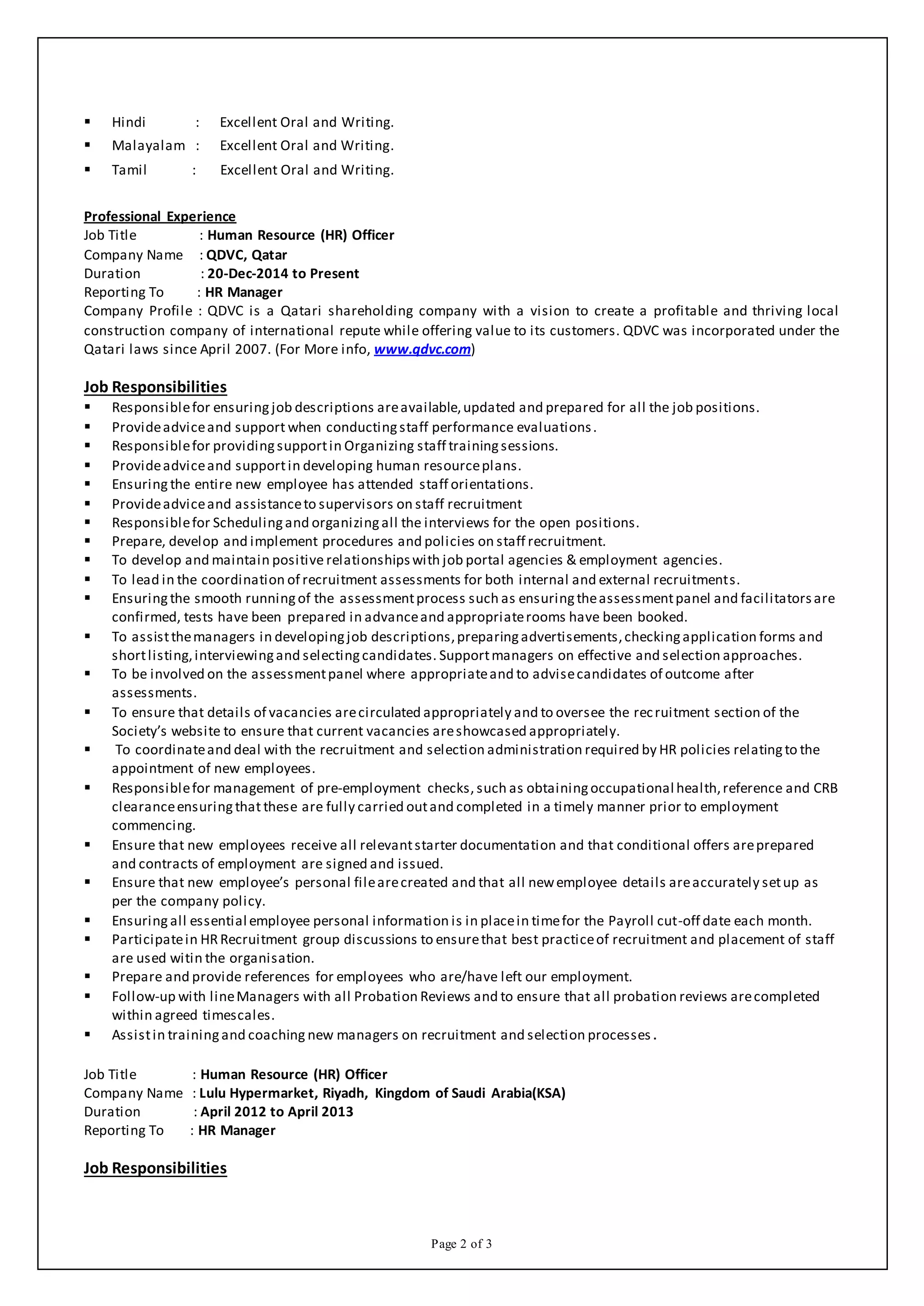 Resume Sam Jamal 2016 HR Professional | DOCX