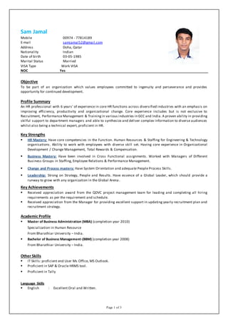 Resume Sam Jamal 2016 HR Professional | DOCX