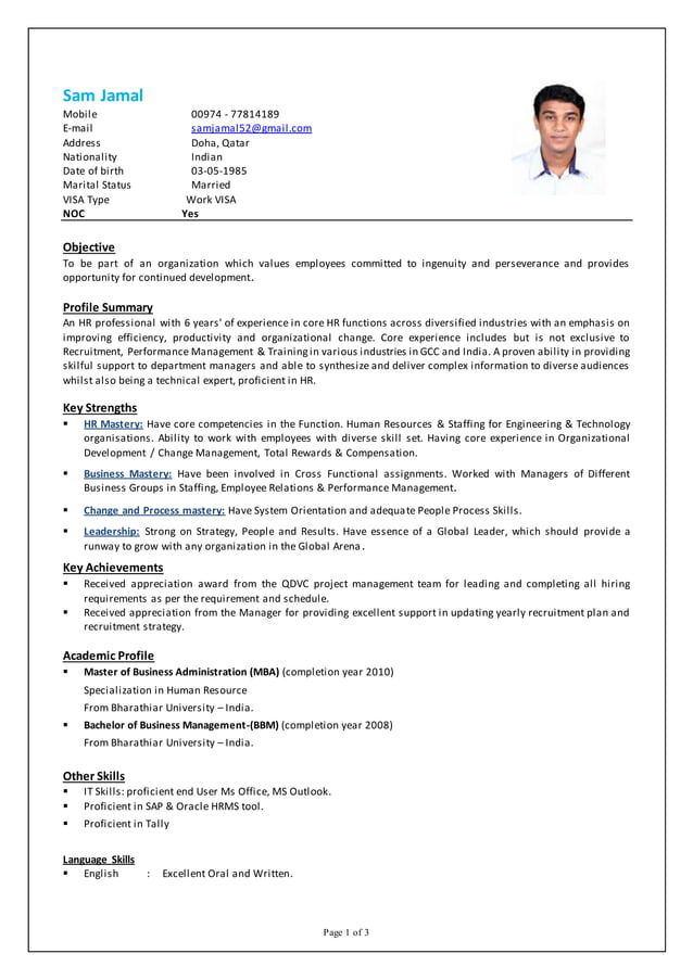 Resume Sam Jamal 2016 HR Professional | DOCX
