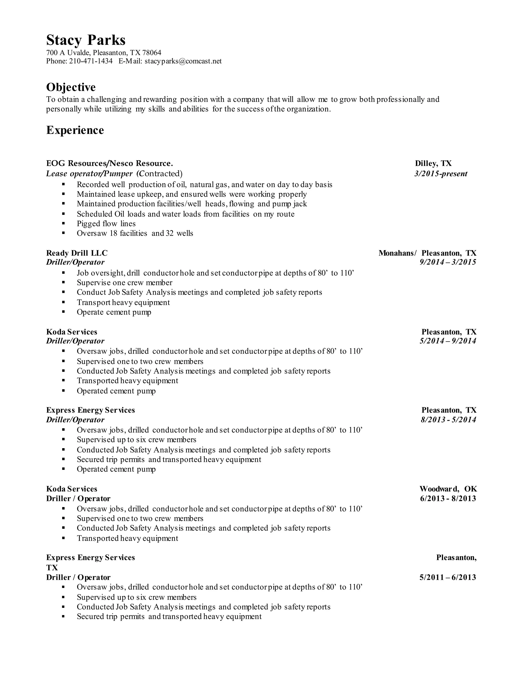 Stacy Parks Resume | DOCX