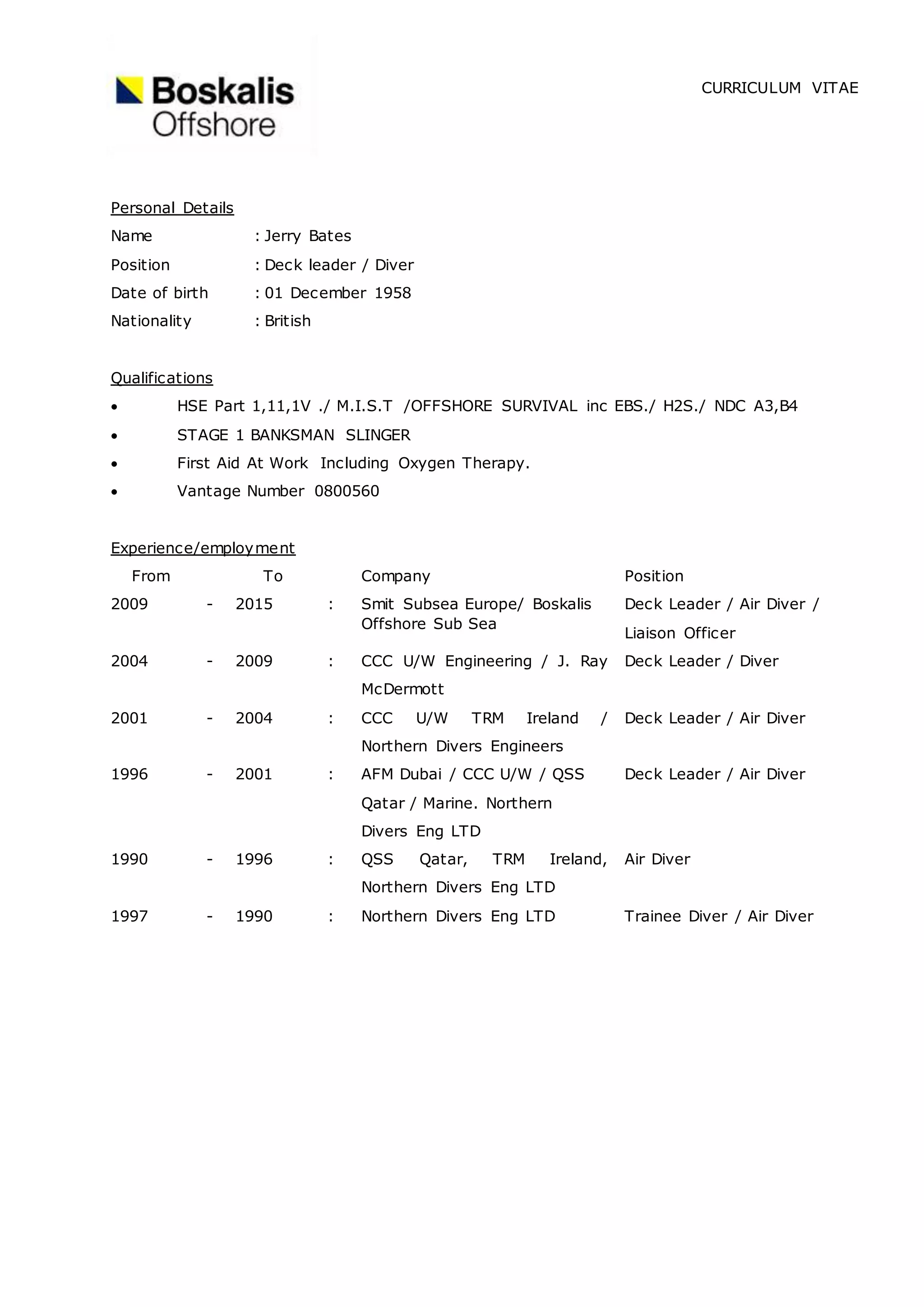 Jerry Bates CV 2015 | DOCX