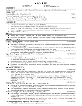 Resume YAO LIU | PDF