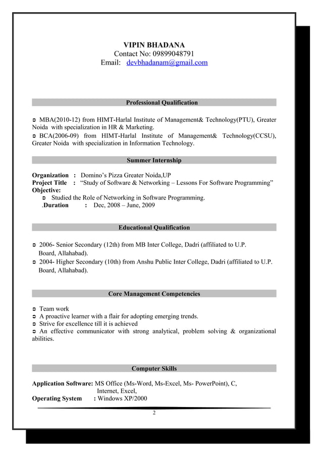 Vipin Bhadana CV | PDF