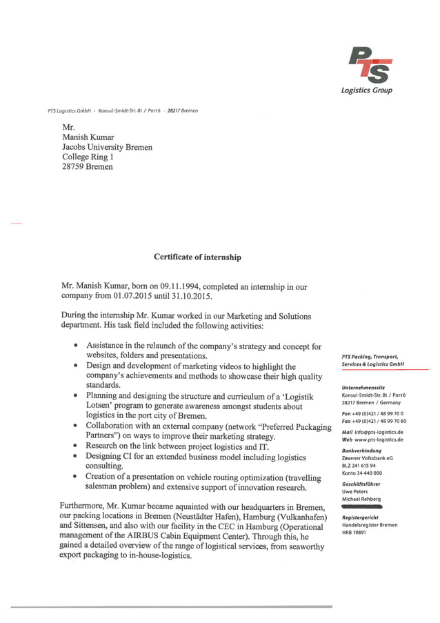 Manish Reference Letter - PTS Logistics | PDF