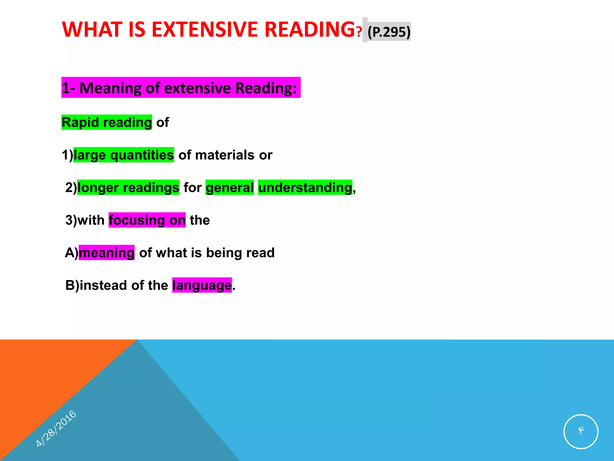 A summarise of Extensive Reading | PDF