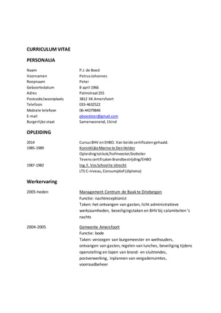 CV Peter de Boed | PDF