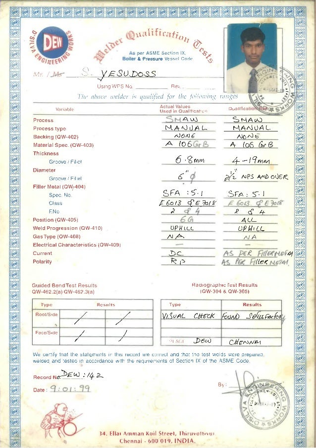 WELDING TRAINING CERTIFICATE WELDING TRAINING CERTIFICATE