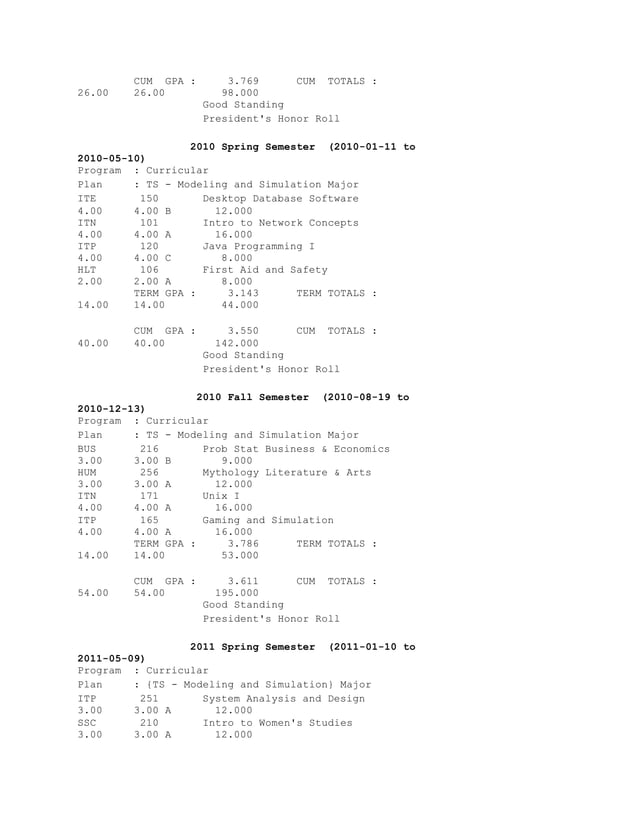 Unofficial Transcript | PDF