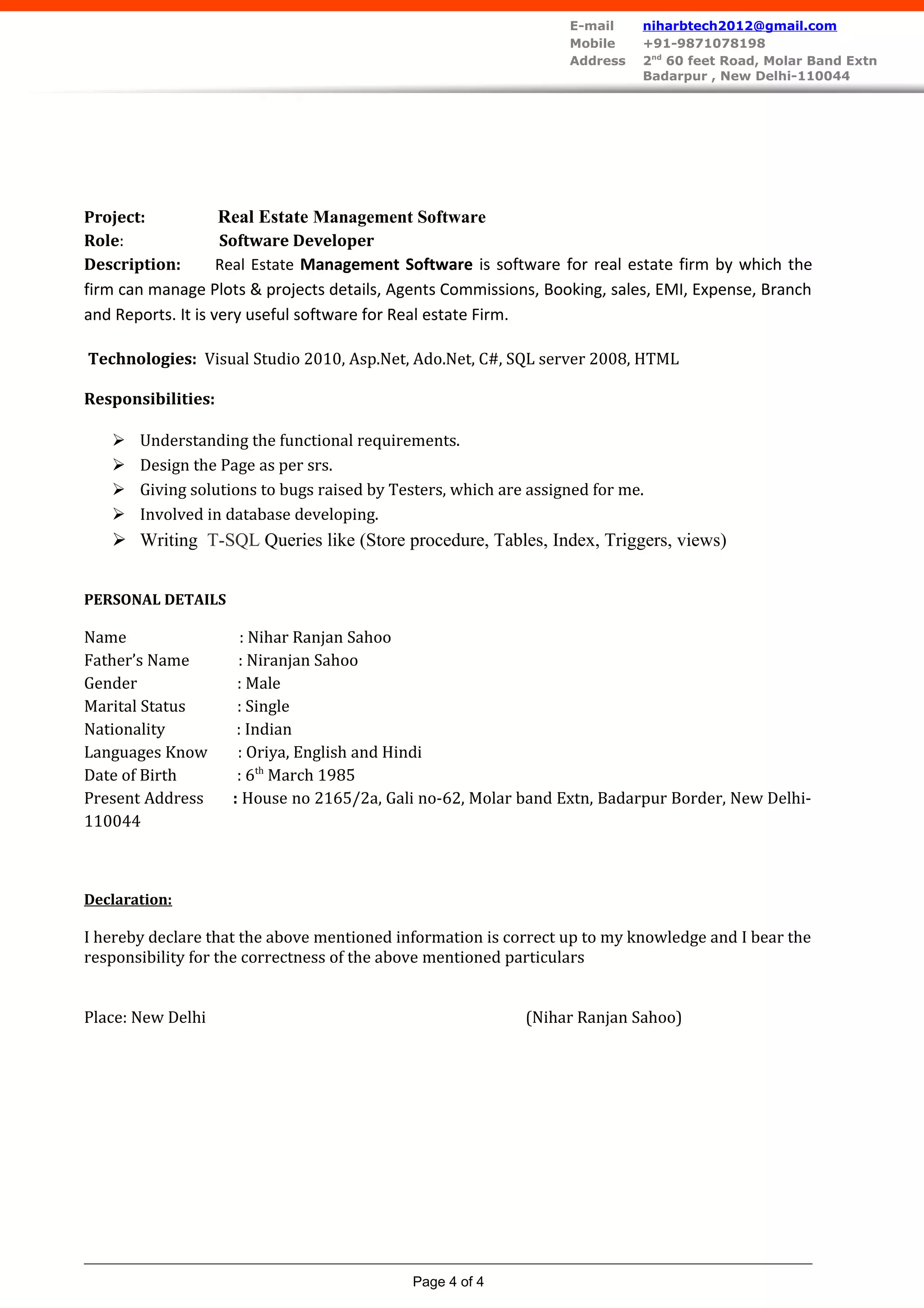 NIHAR SAHOO-UPDATE_Resume | DOC | Databases | Computer Software and Applications