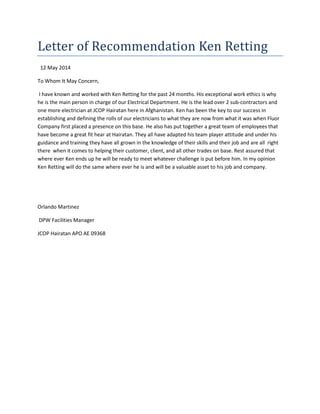 Letter of Recommendation Ken Retting | PDF