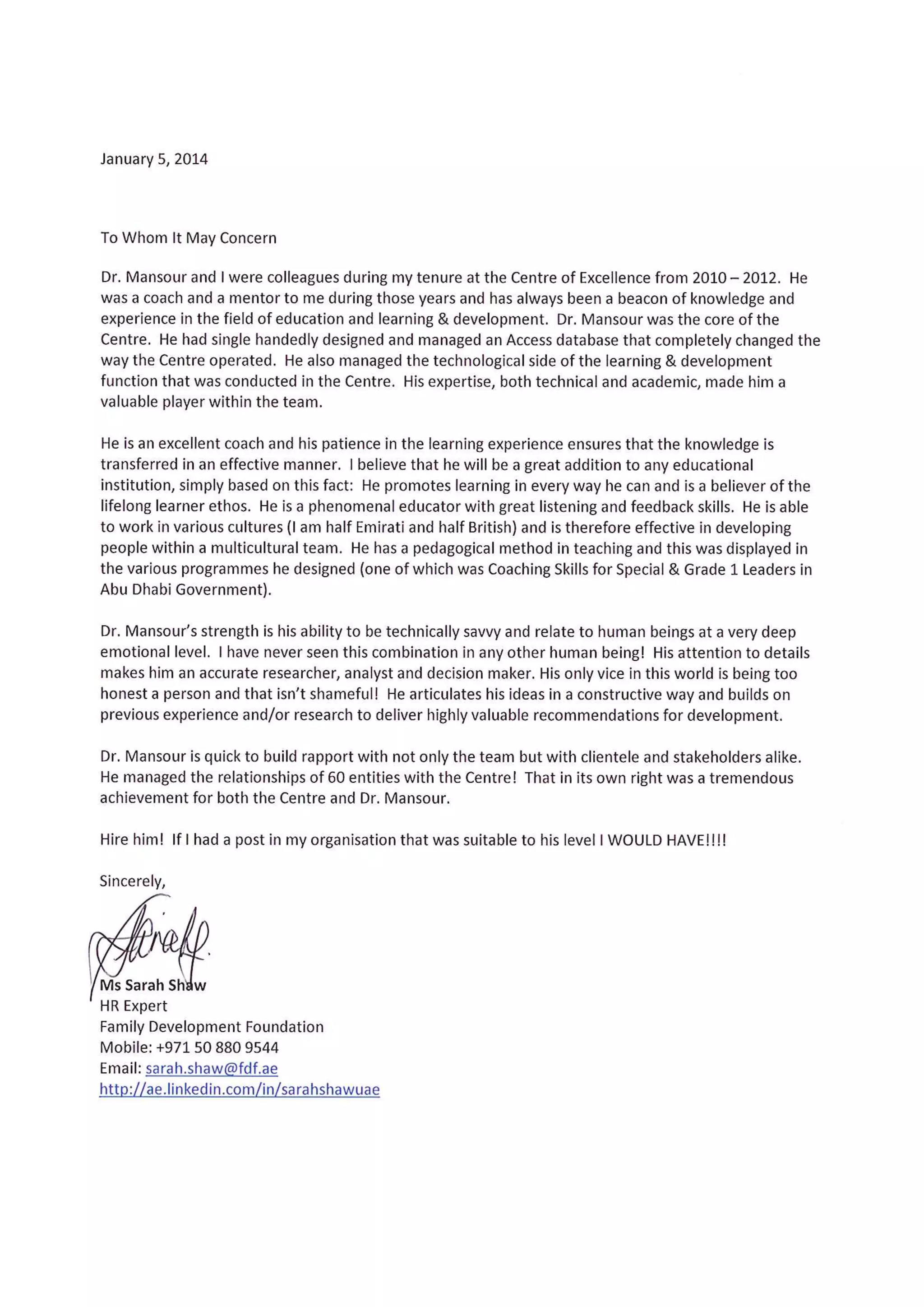 Recommendation Letter Ms Sarah | PDF