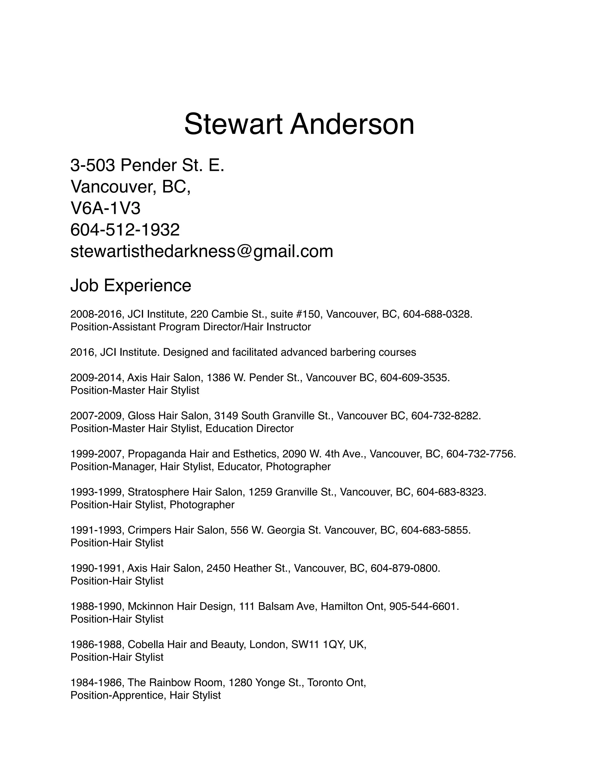 resume stewart anderson | PDF | Hair Care | Beauty