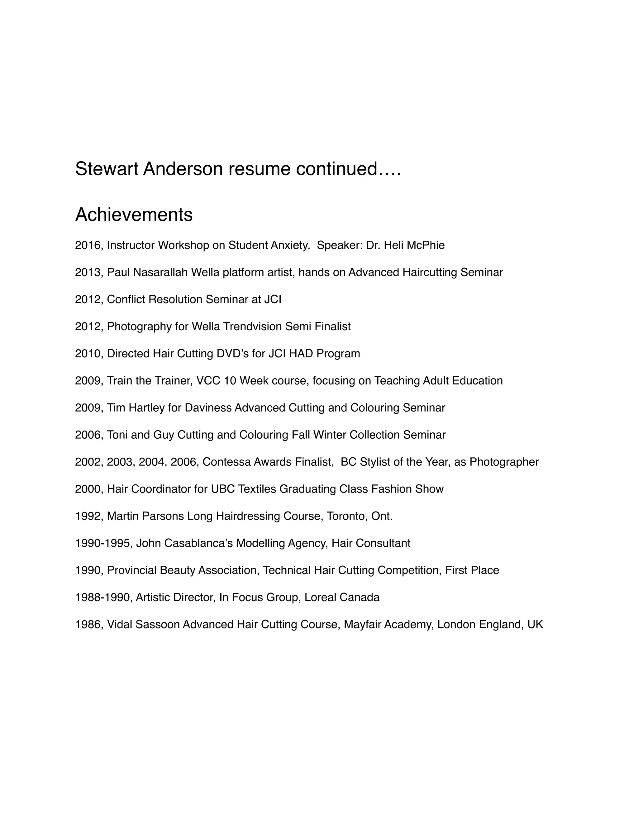 resume stewart anderson | PDF | Hair Care | Beauty