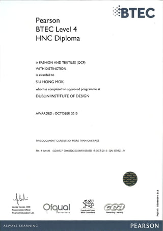 HNC Diploma in Fashion Design and Textile | PDF
