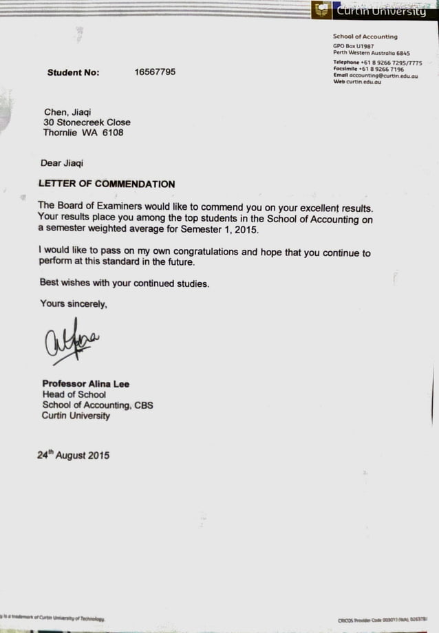 Letter of academic commendation | PDF