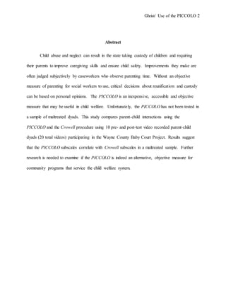 Evaluating PICCOLO Scores Against the Crowell Is the PICCOLO Valid with ...