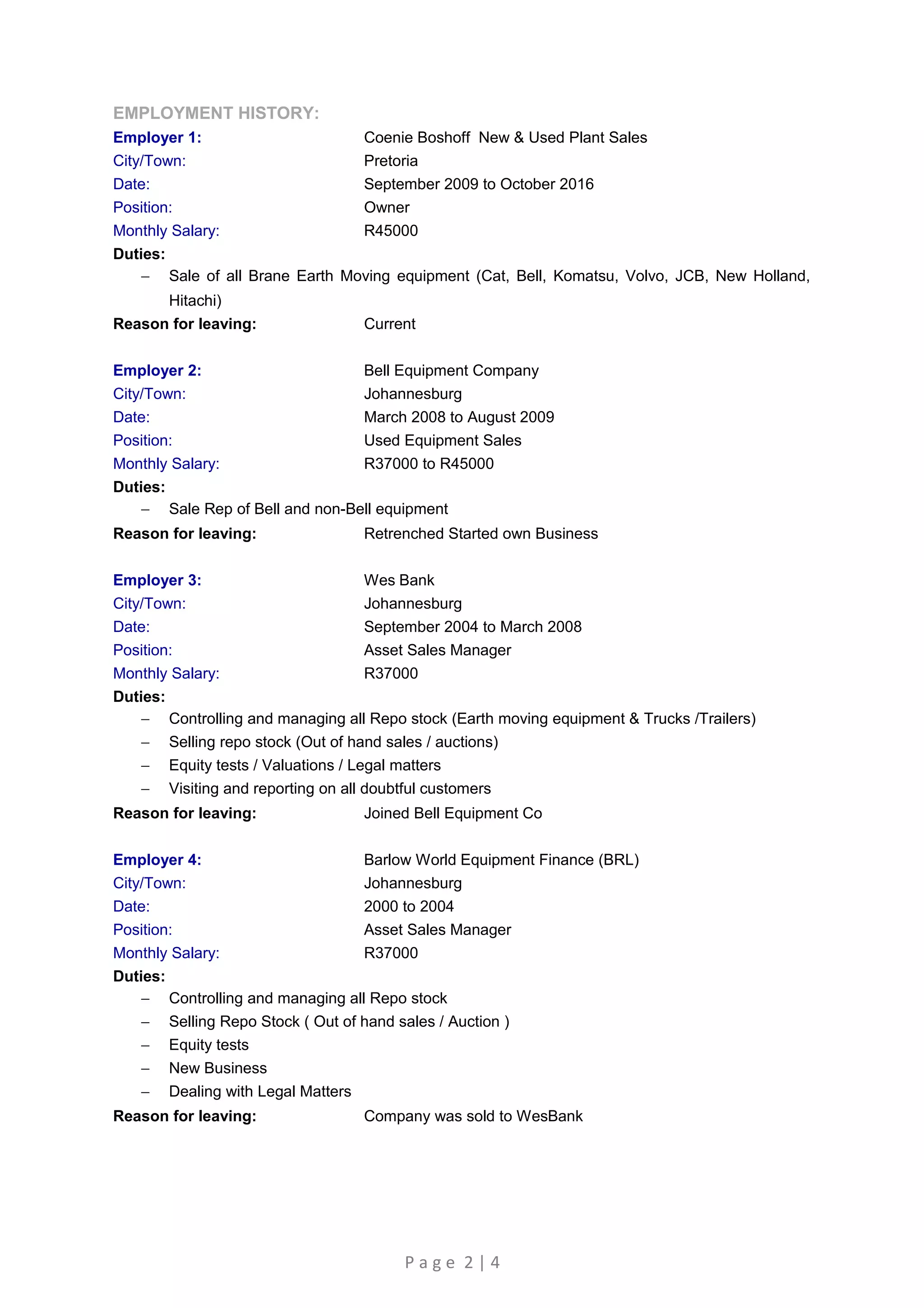 CV Coenie Boshoff (3) | DOC | Business Banking & Finance | Business